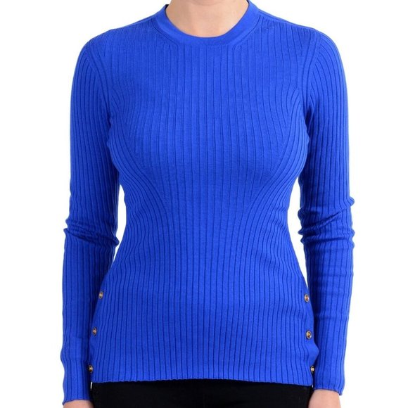Versace | Sweaters | Versace Wool Blue Knitted Crewneck Womens Sweater ...